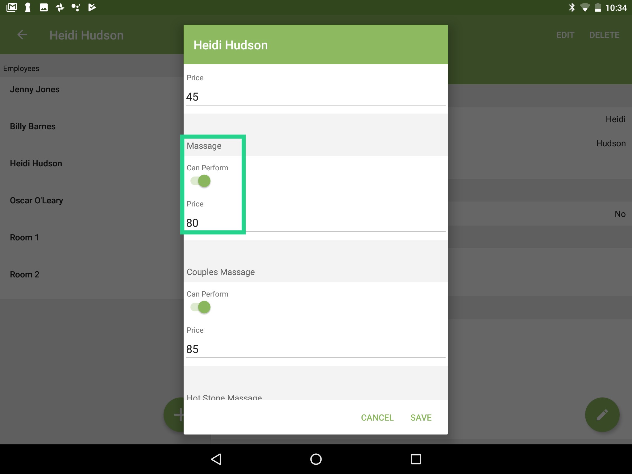 How do I override the settings of a specific Employee/Service ...