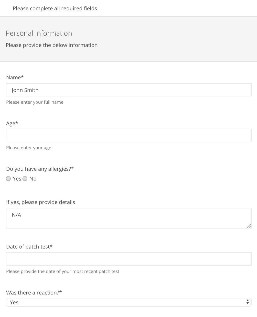 Example Form: Patch Test - Ovatu Help Guides